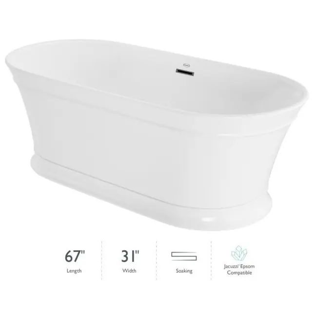 Jacuzzi Serafina 67" Free Standing Acrylic Tub with Center Drain ...