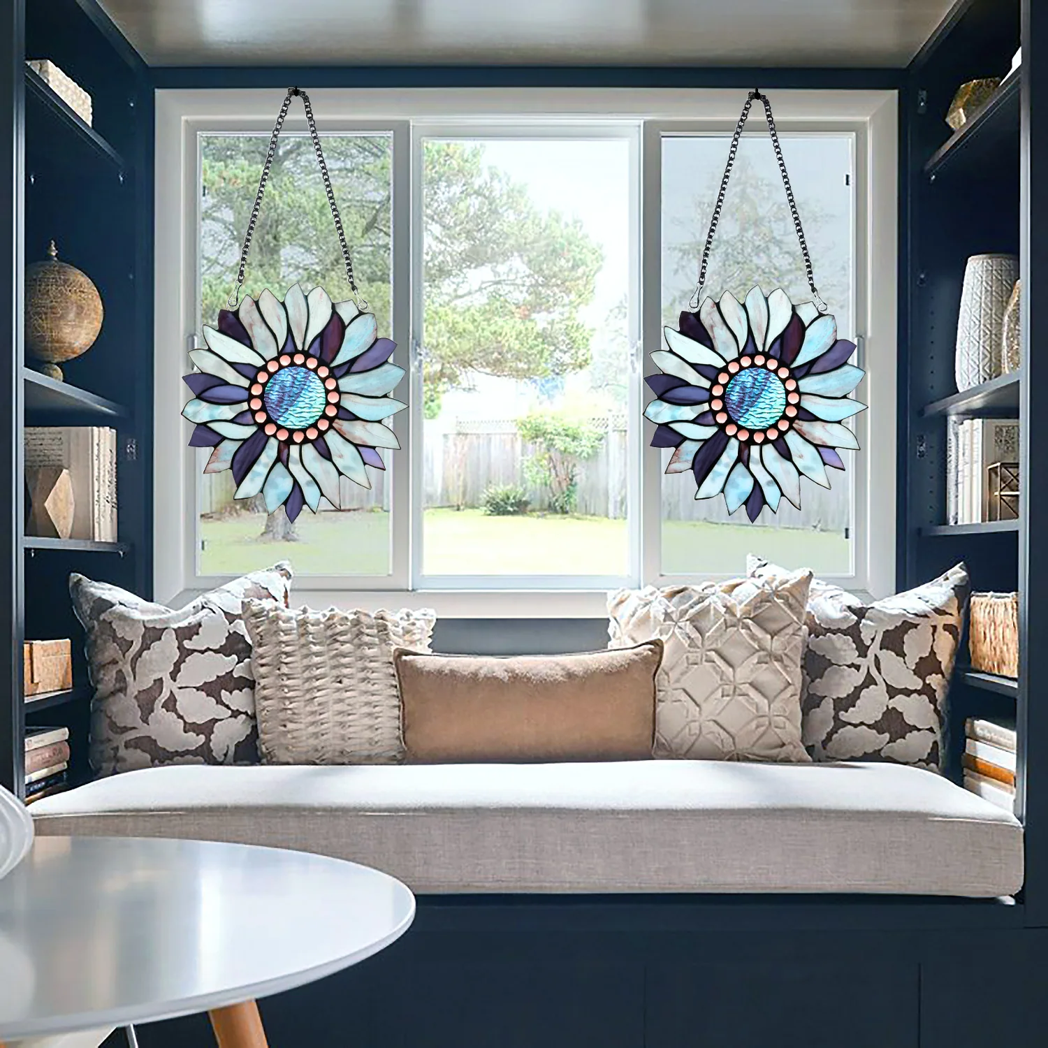 Handcrafted Floral Design Vibrant Multicolor Stained Glass Window Panel ...