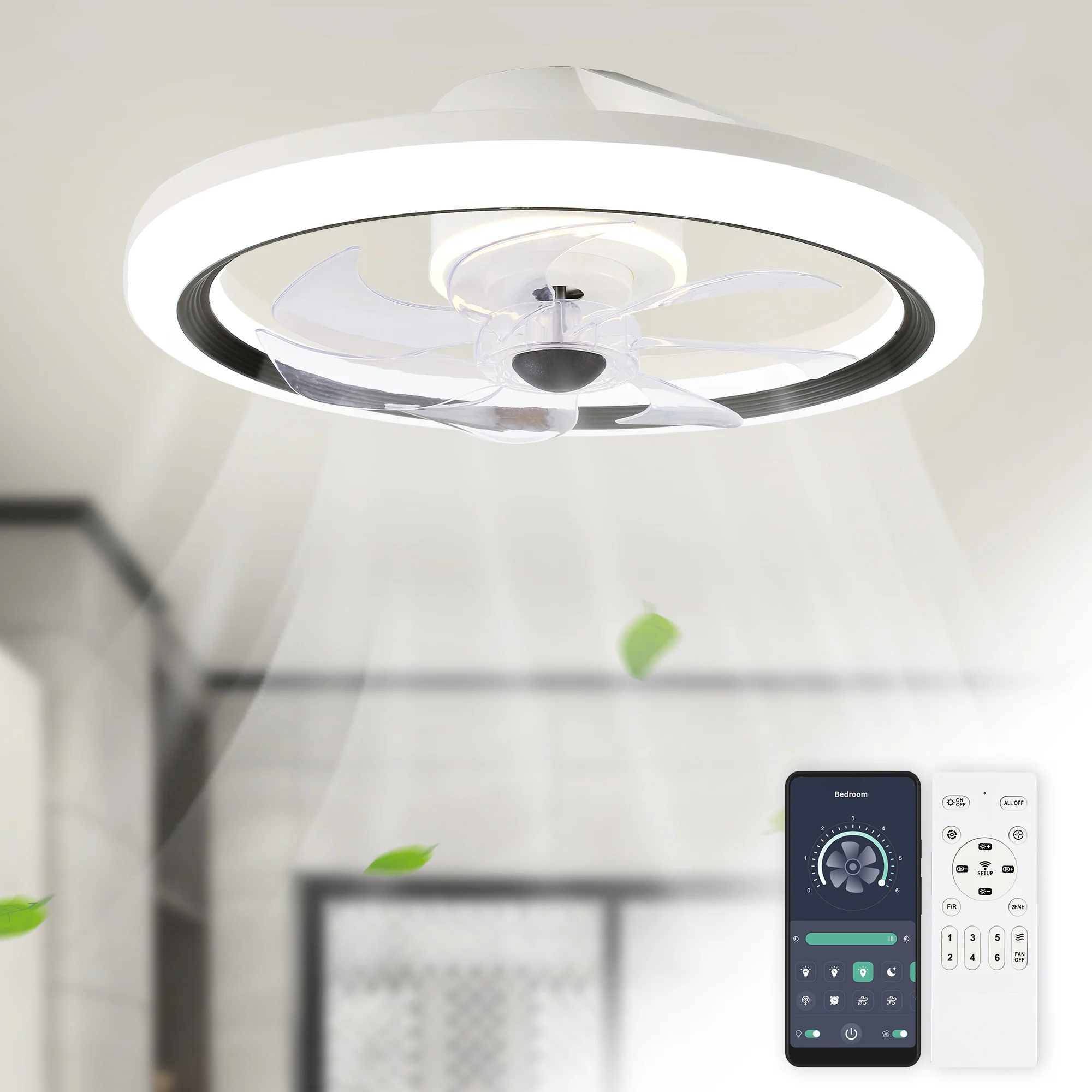 Chichoice Low Profile Ceiling Fans with 3 Colors LED Lights, Flush ...