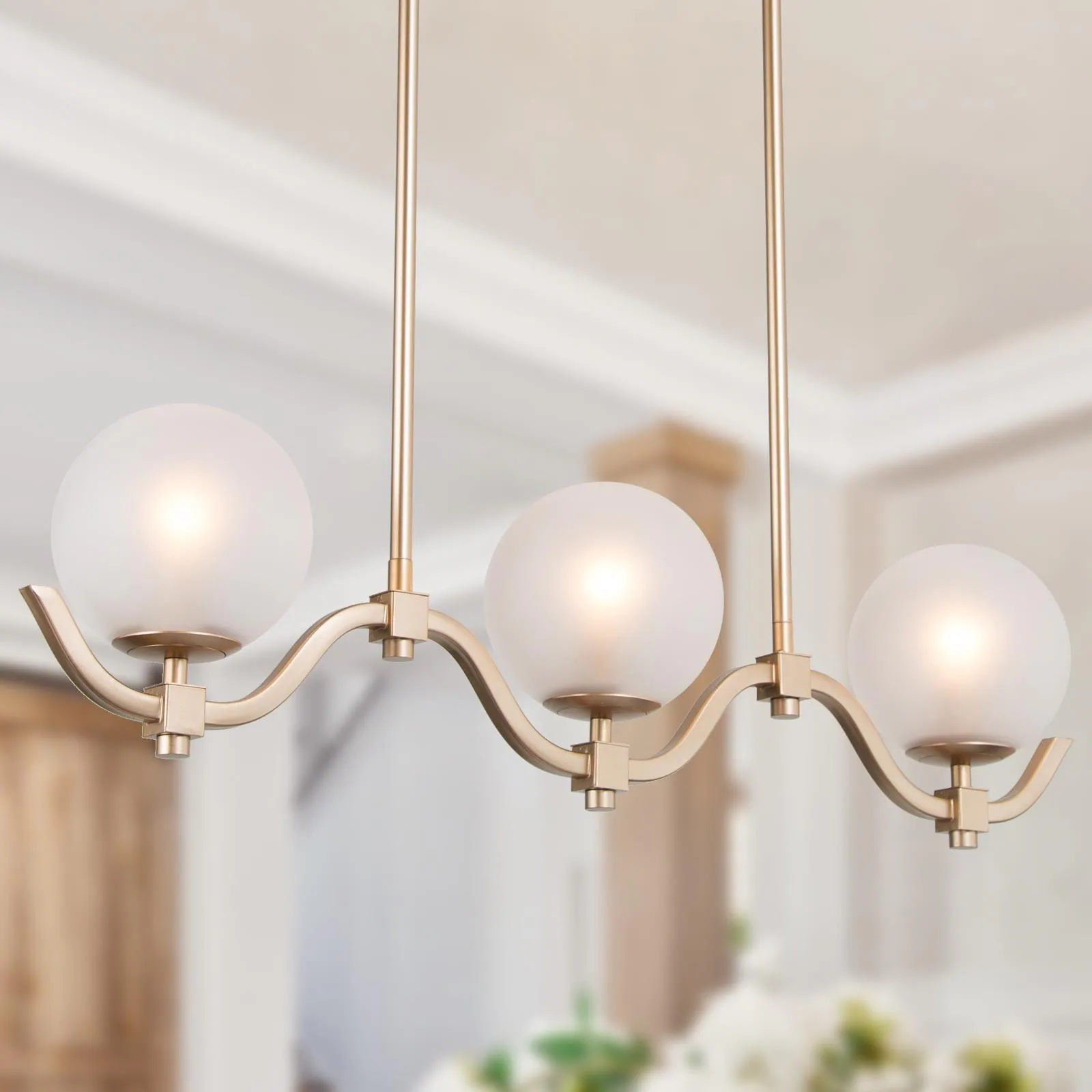 Mid-Century Modern 3-Light Gold Linear Chandelier Island Lights with ...