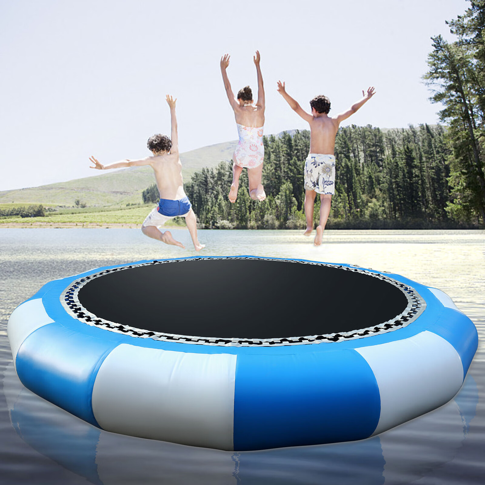 Loyalheartdy Inflatable Water Trampoline, 5M Foldable Round Floated ...
