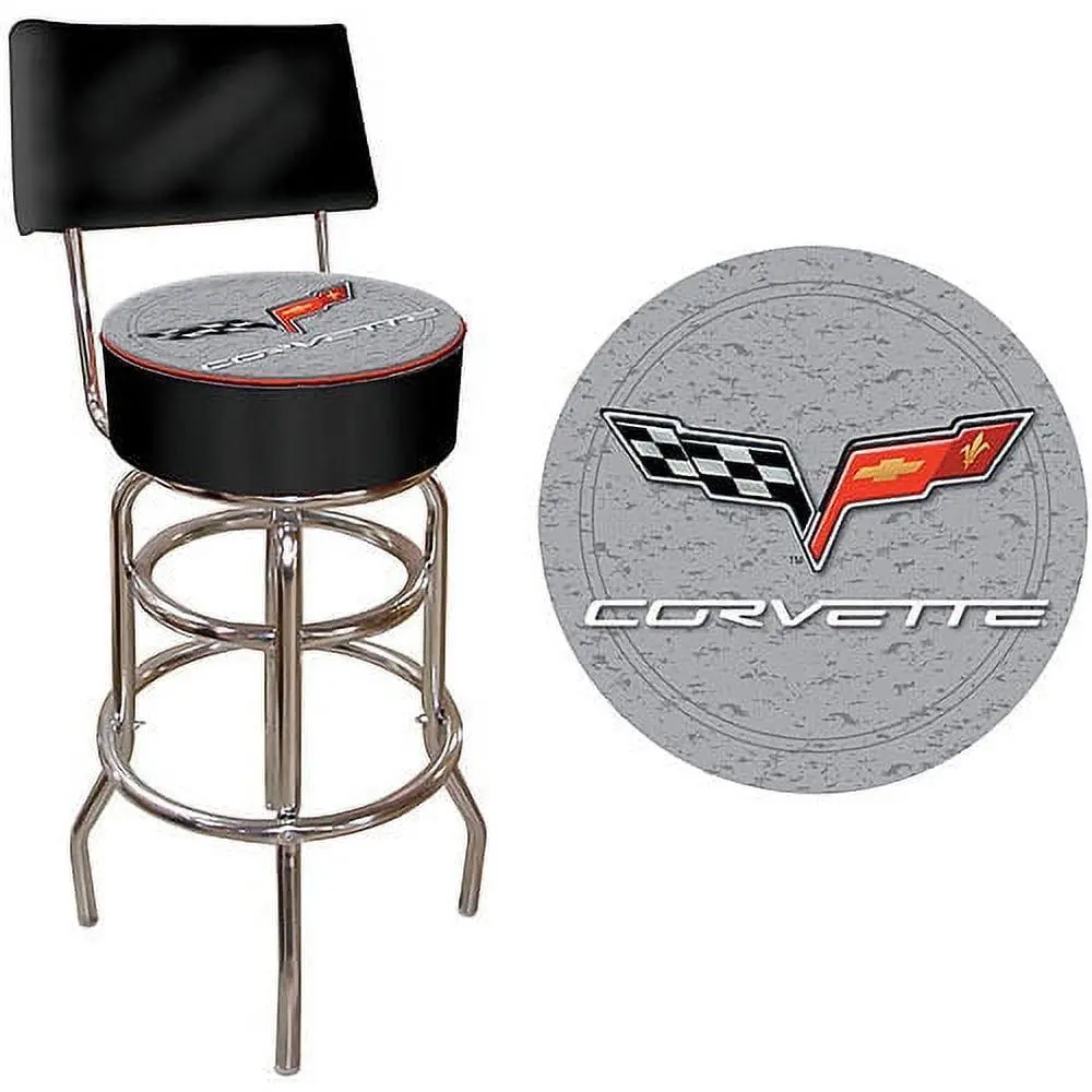 Trademark Global Corvette Logo C6 Padded Swivel Bar Stool with Back ...