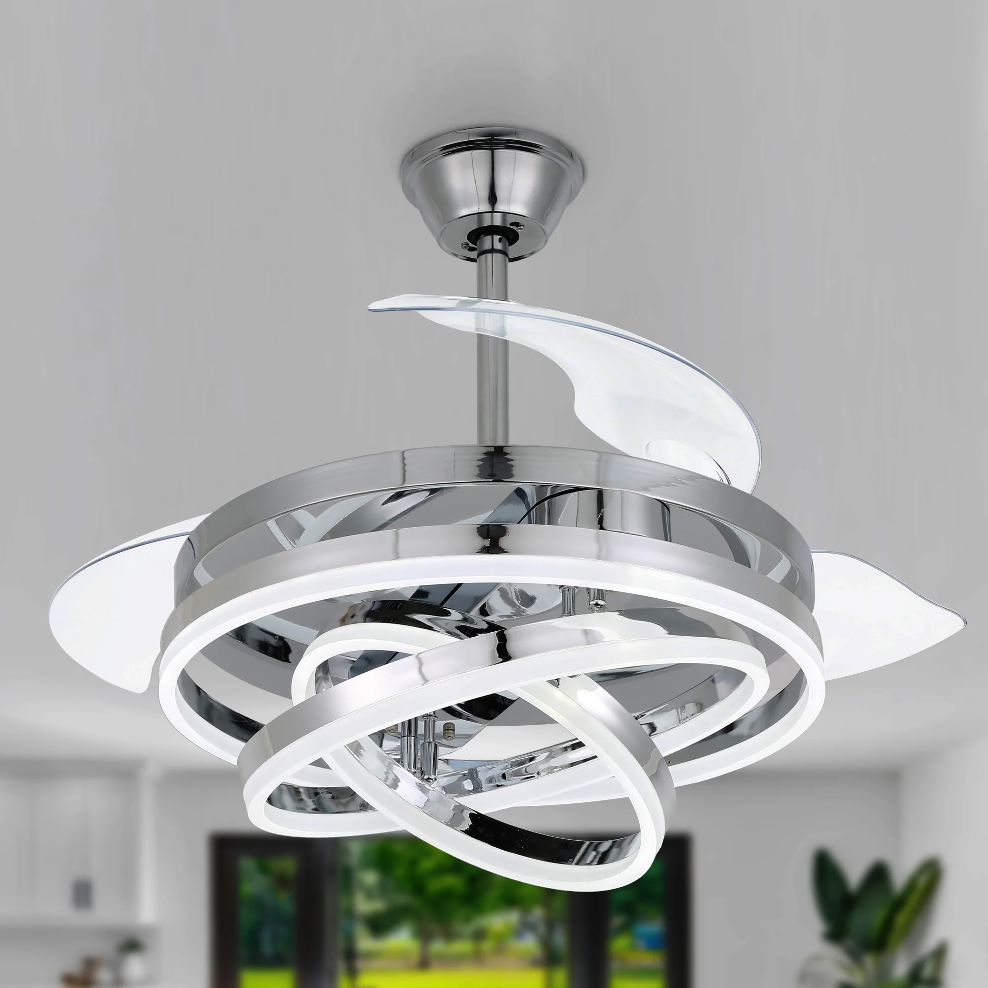 Oaks Aura 36in. LED DIY Shape Retractable Modern Ceiling Fan With ...