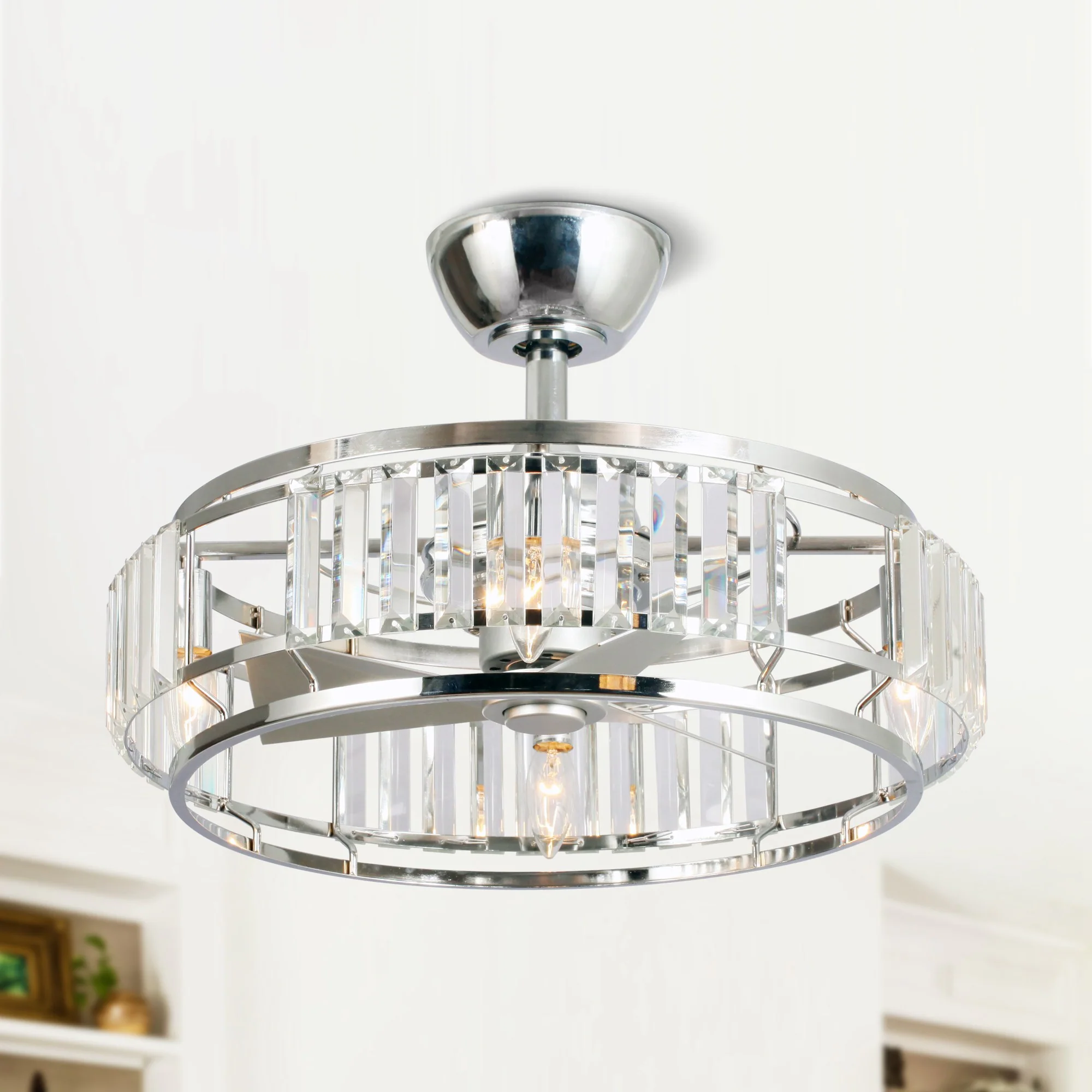 20.5" Chrome 3-Blade Crystal Chandelier LED Ceiling Fan with Remote ...