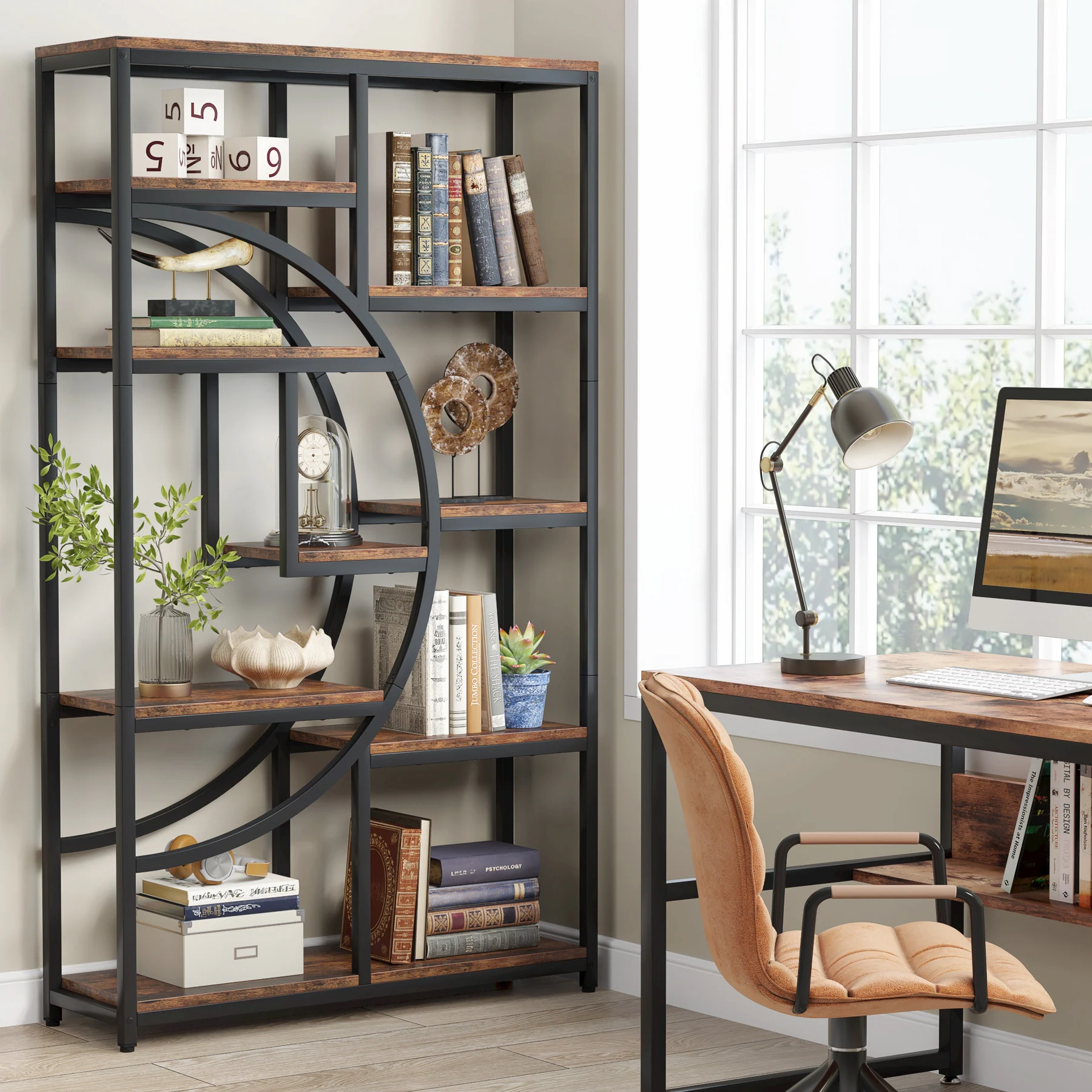 Bookshelf 5 Shelf Industrial Etagere Bookcase for Bedroom, Living Room ...