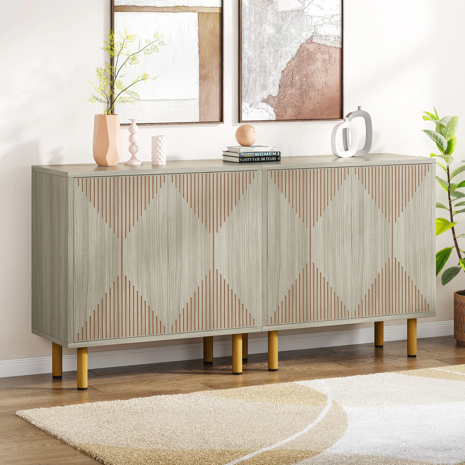 White Sideboard Buffet Set, Modern Sideboard Storage Cabinet with Door ...