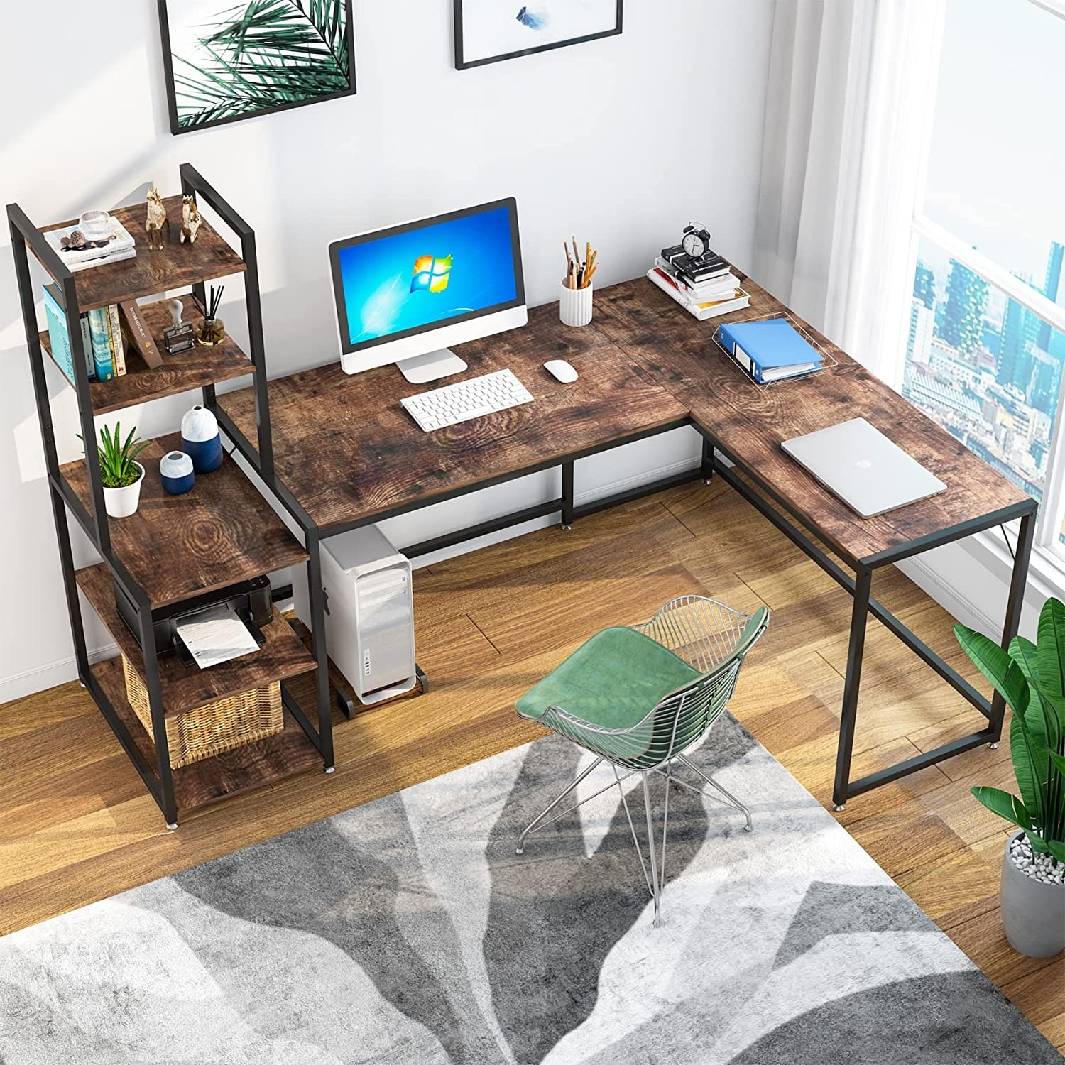 79 Inch Reversible L-Shaped Desk Large Corner Computer Desk with Hutch ...