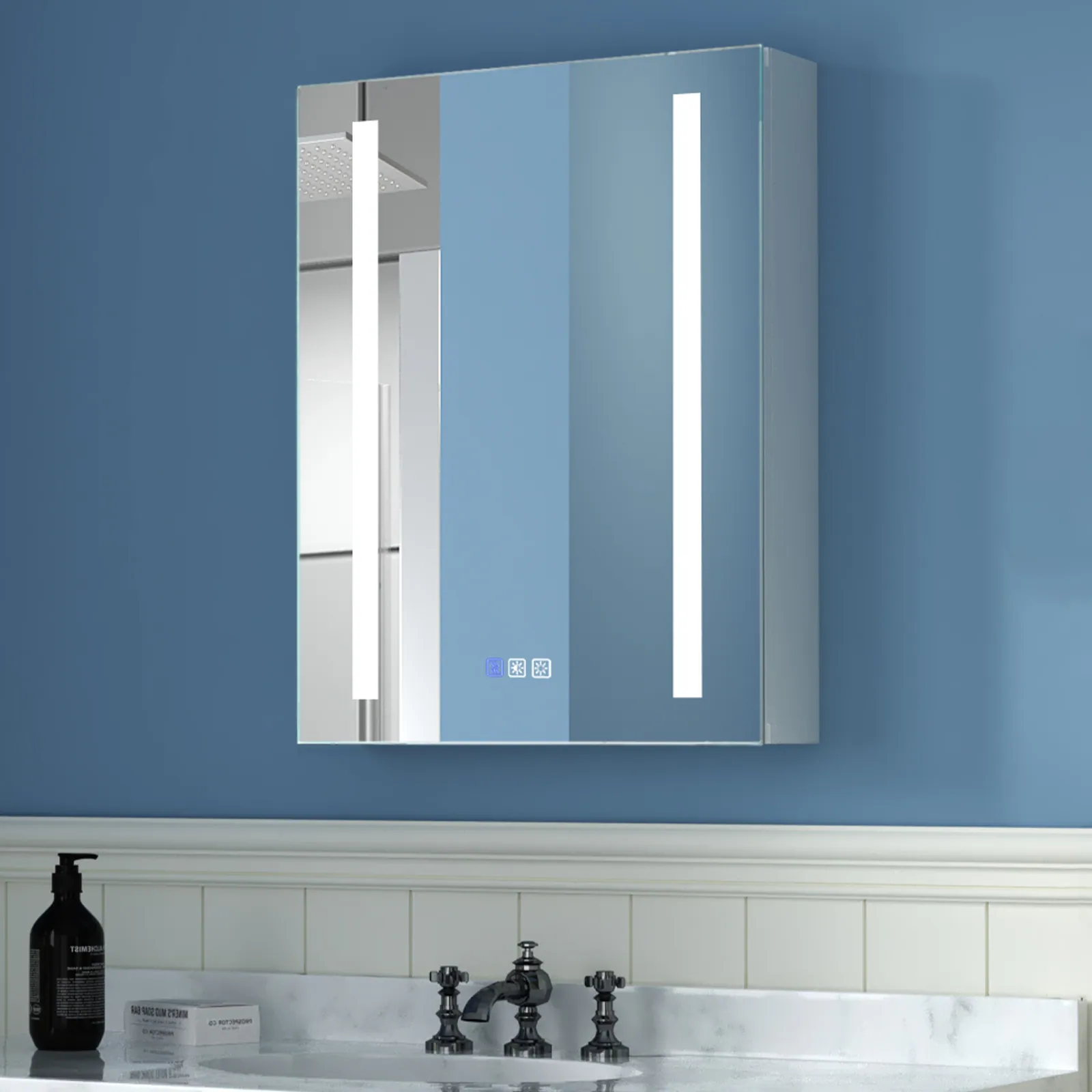 ExBrite 3 Touch Switch LED Lighted Bathroom Medicine Cabinet with Mirror, Recessed or Surface ...
