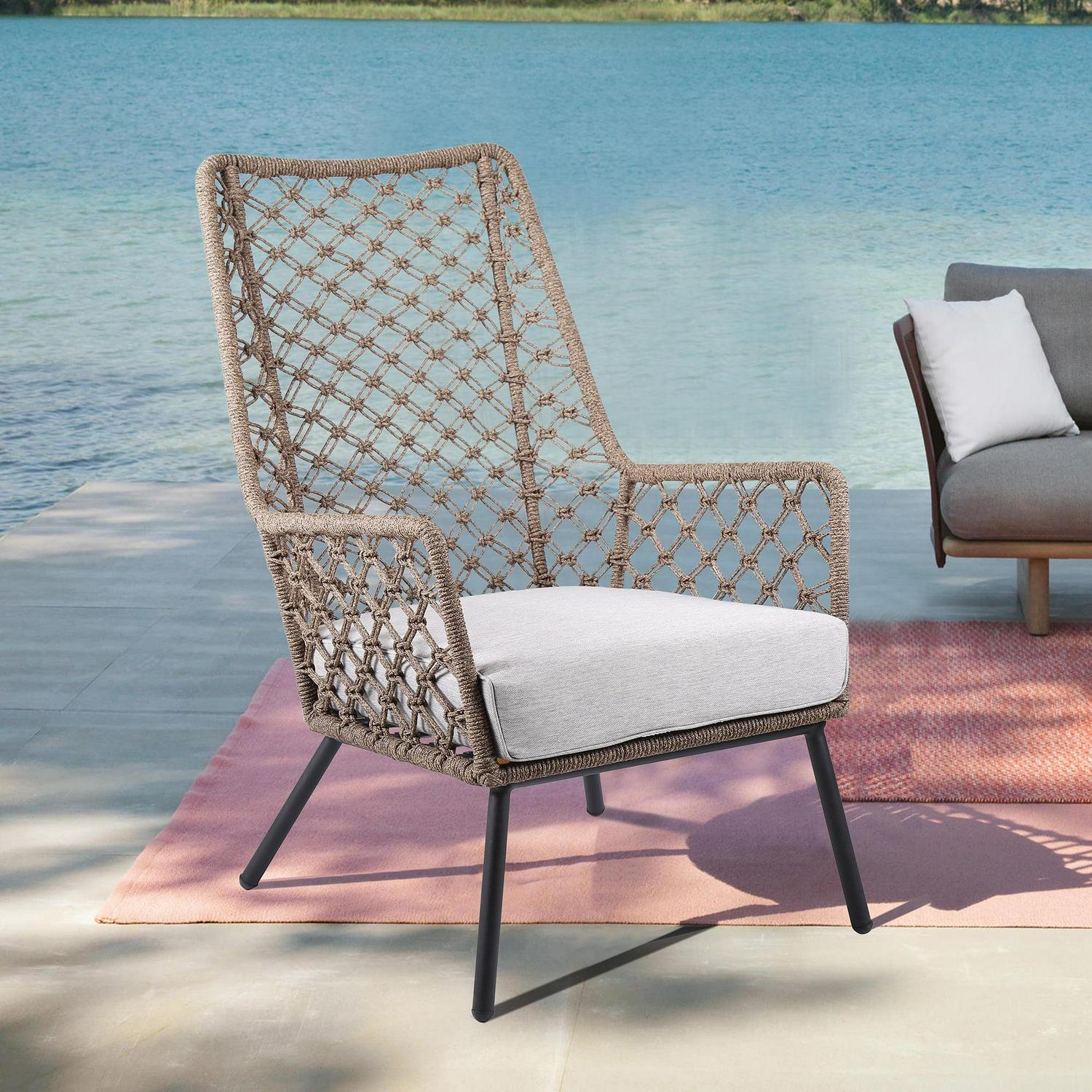 Marco Polo Indoor Outdoor Steel Lounge Chair with Truffle Rope and Grey ...