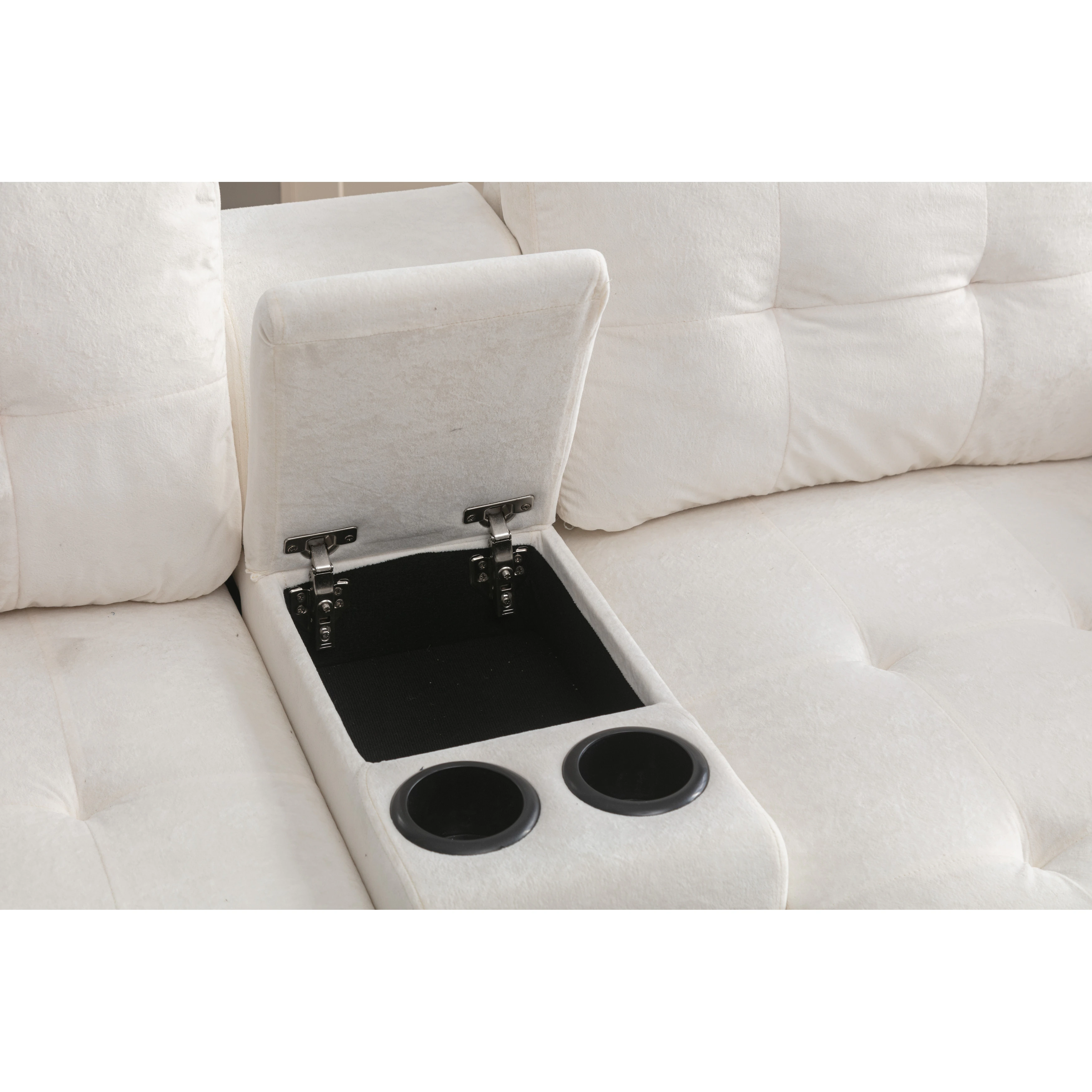 White Sectional Sofa Set w/ Hidden Storage Cup Holder & Side Pockets - Arizona Outlet