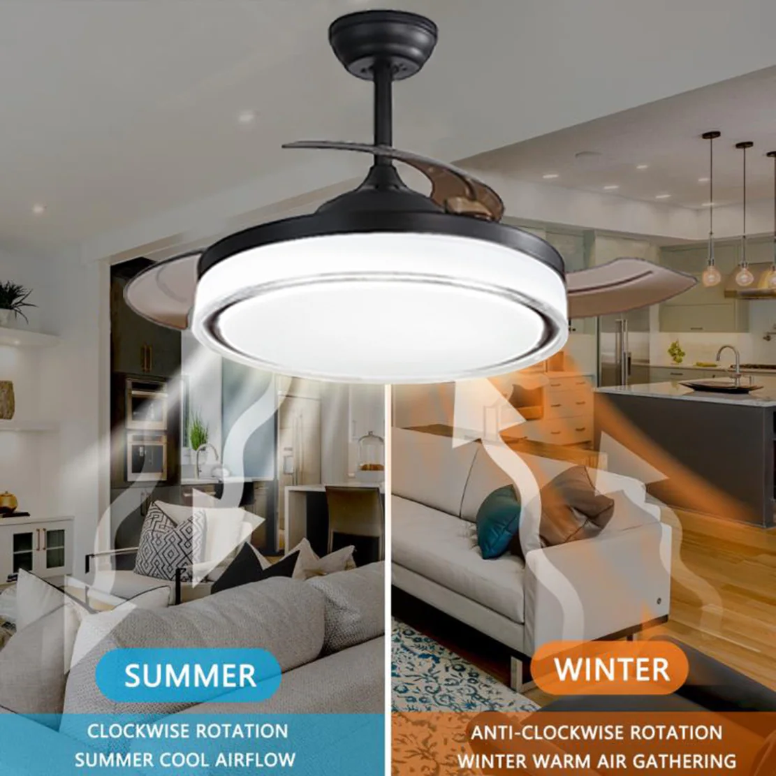 42" Retractable Ceiling Fans with LED Lights and Remote, Modern ...