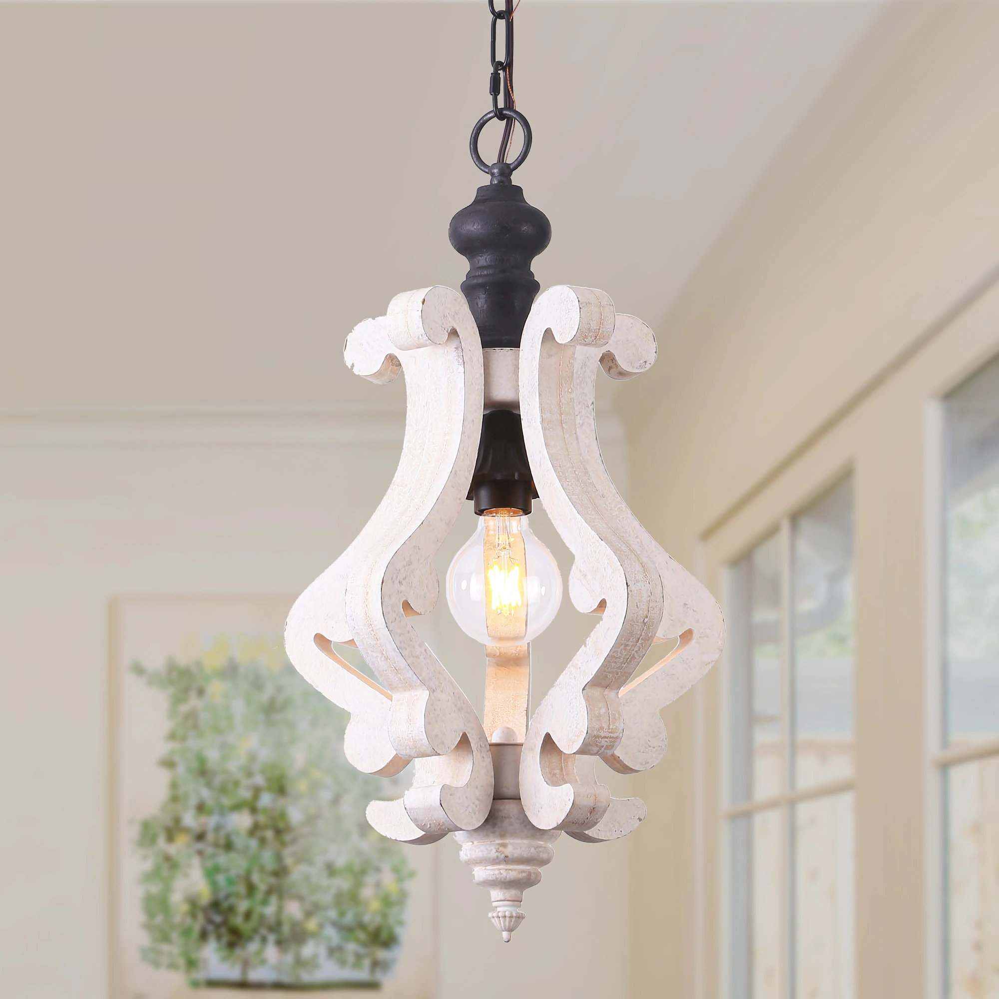 CurveCurio 1-Light Wood Light, Rustic Wood Pendant Light for Foyer ...