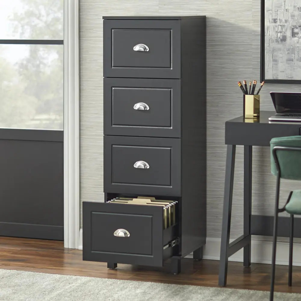 TMS 4 Drawer Vertical Wood Filing Cabinet, Black - Arizona Outlet