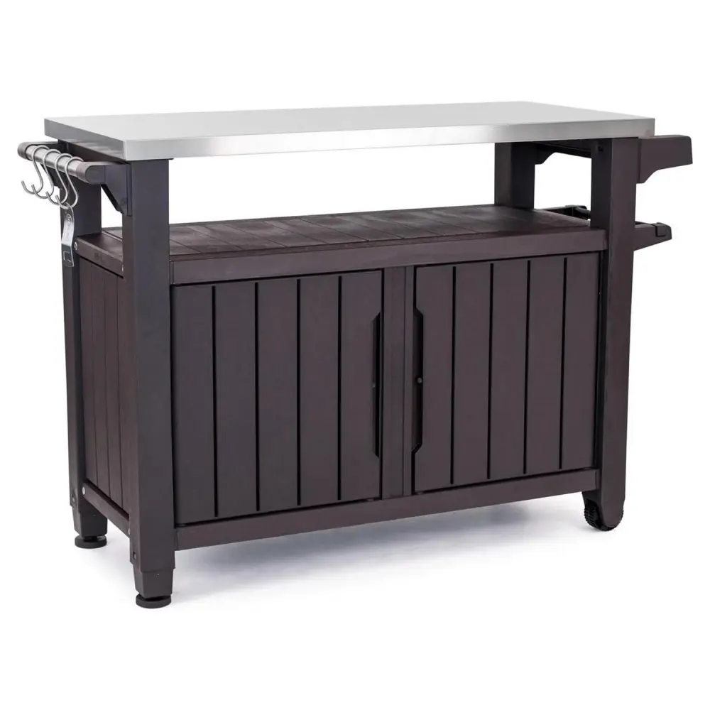 Keter Unity XL Outdoor Kitchen Bar Rolling Cart with Storage Cabinet ...