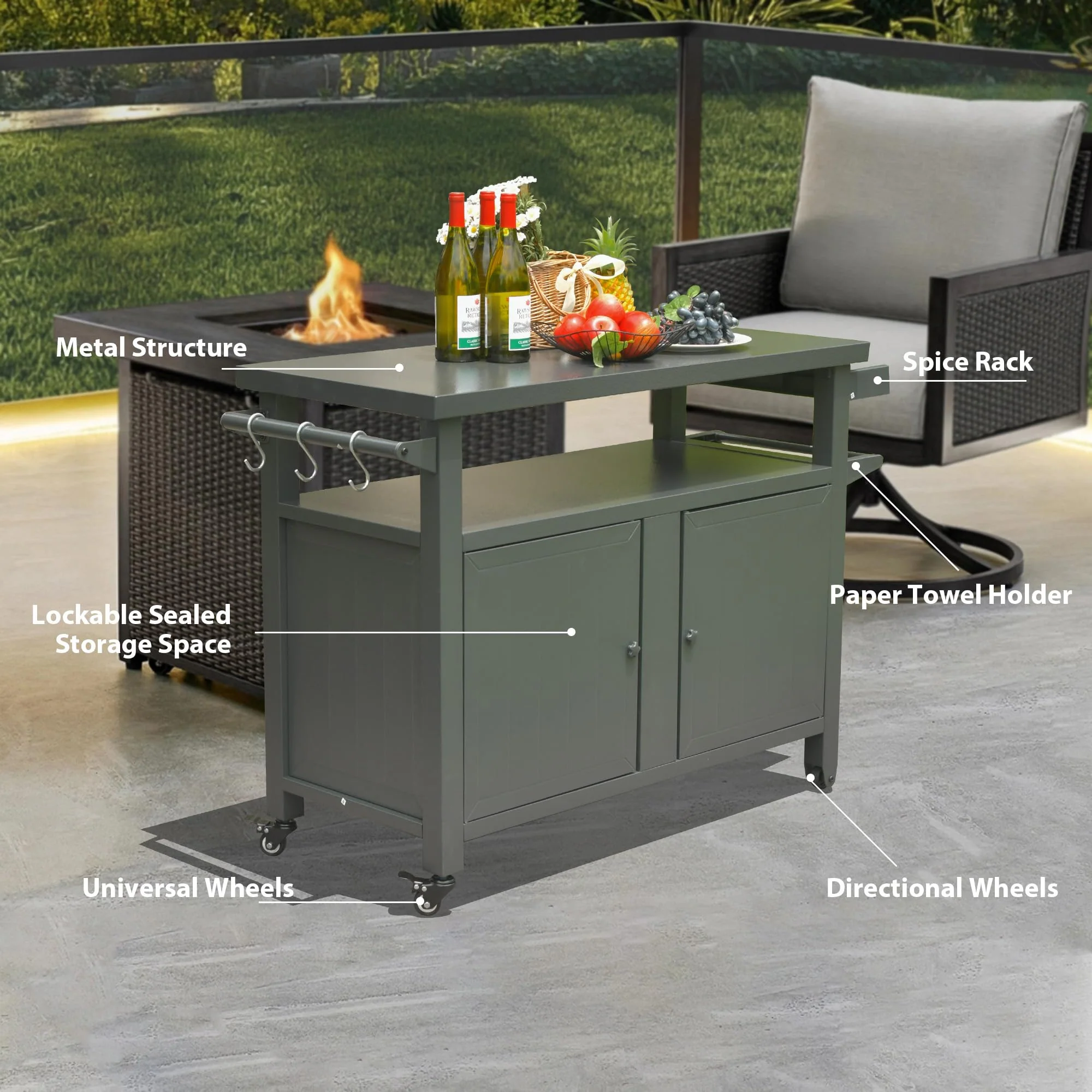 Grill Carts Outdoor Storage Cabinet with Wheels, Outdoor Grill Table ...