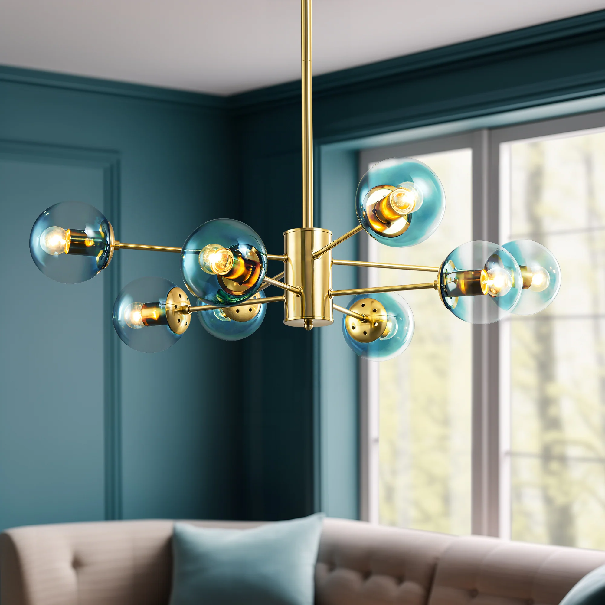 8-Light Modern Sputnik Glass Bubble Chandelier Cluster Glass Globe ...