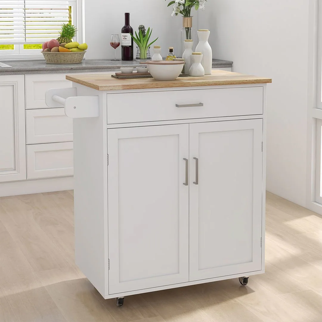 32.87 "W Modern Rubberwood Countertop Kitchen Island with Adjustable ...