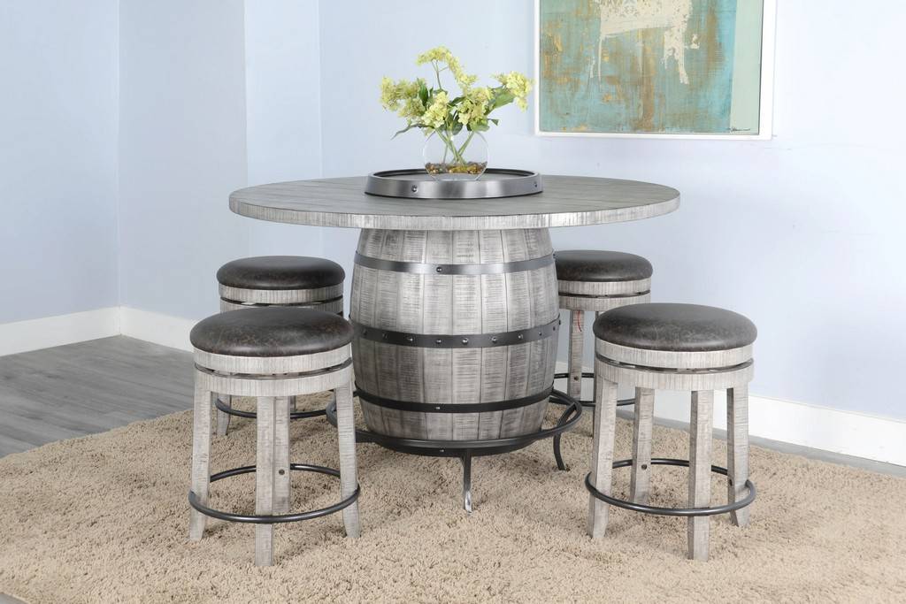 Alpine Grey Round Pub Table w/ Wine Barrel Base (TABLE ONLY) - Sunny ...