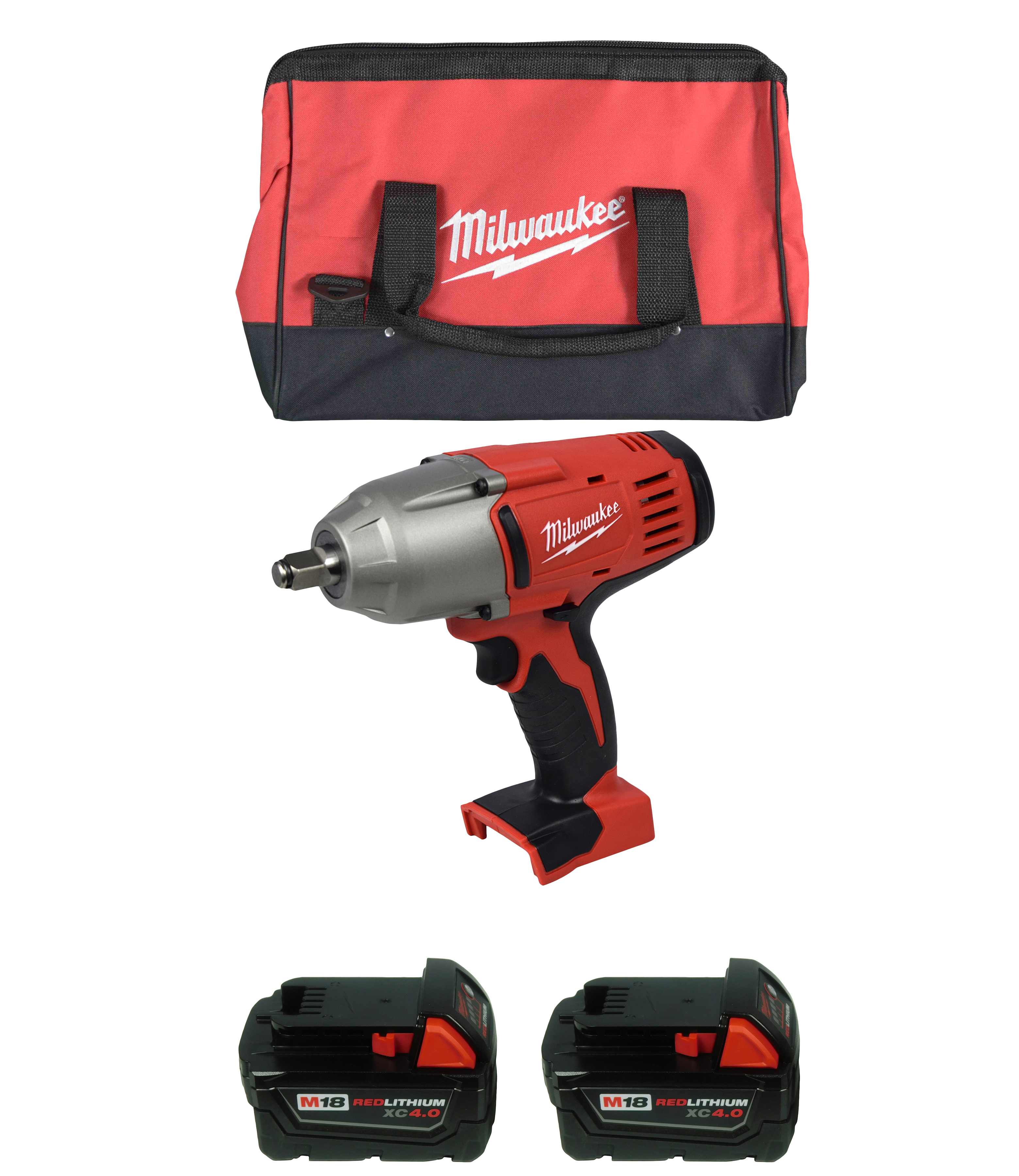 Milwaukee M18 1/2" 18V Cordless Impact Wrench 2663-20 with (2) 4Ah ...