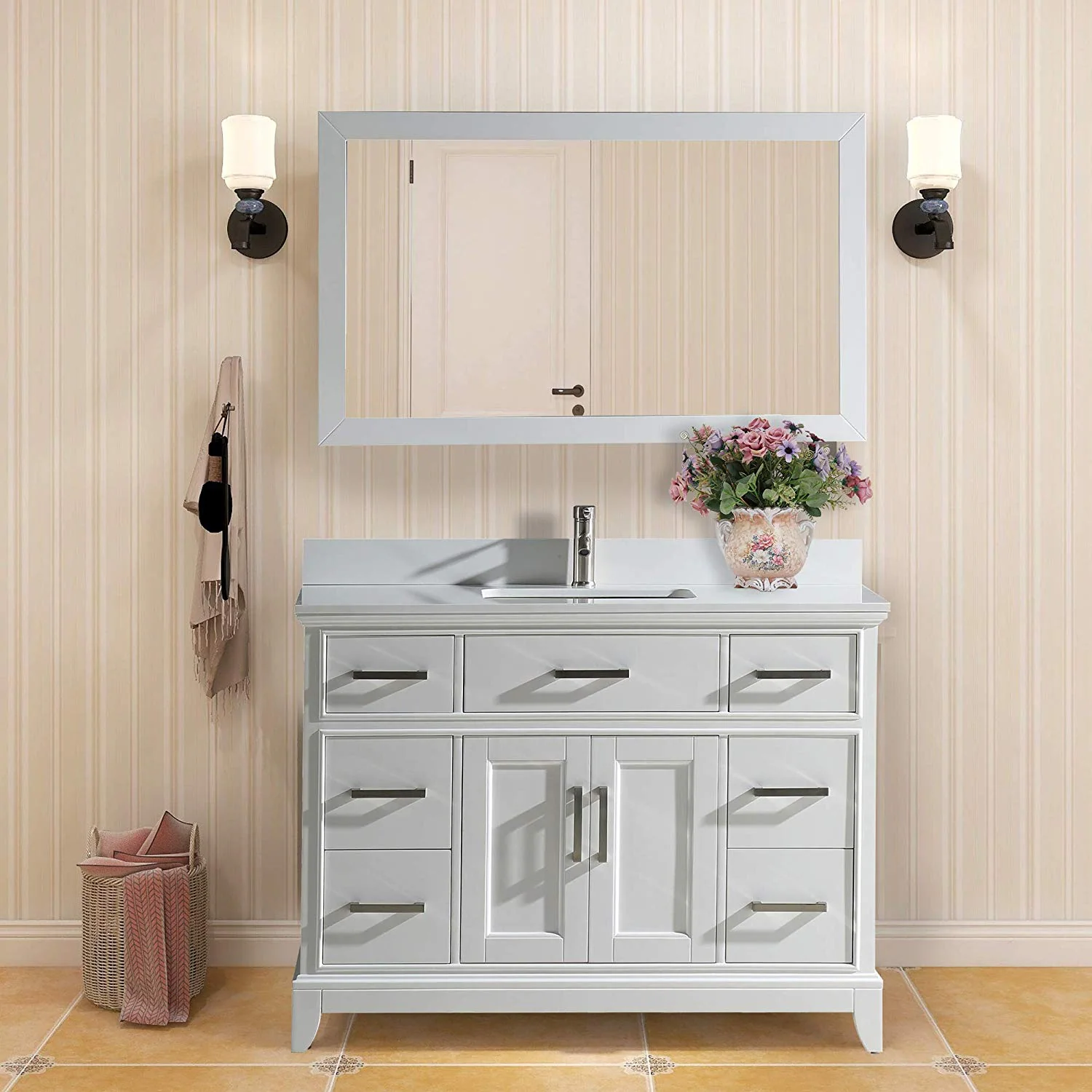 Vanity Art 48" Single Sink Bathroom Vanity Set with Engineered Marble ...