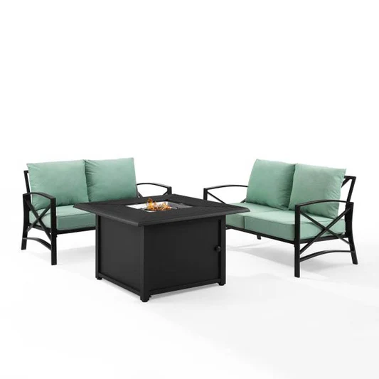 Crosley Furniture - Kaplan 3Pc Outdoor Metal Conversation Set W/Fire ...