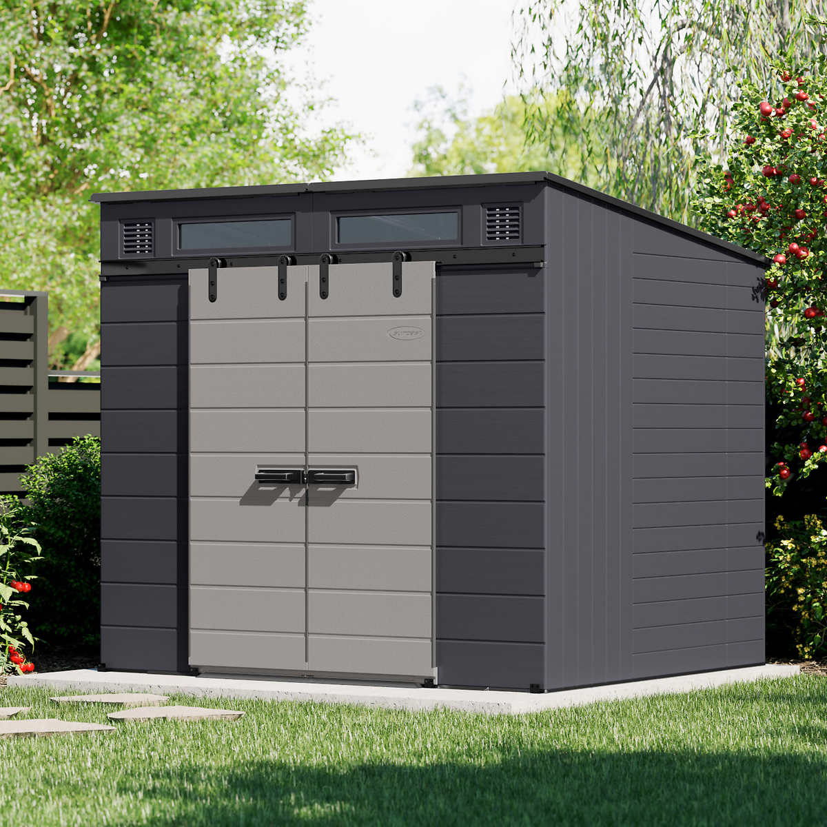 Suncast Modernist 8’x7’ Dual Barn Door Storage Shed - Arizona Outlet