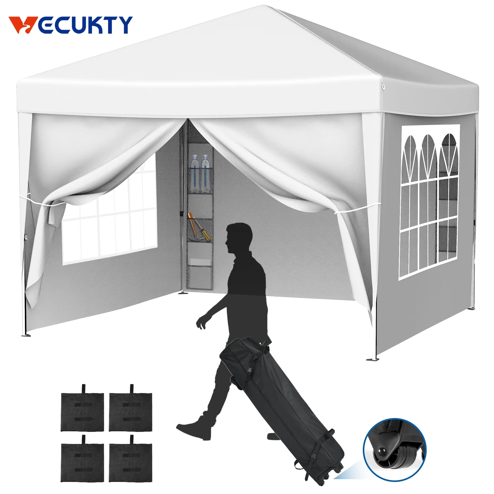 Vecukty 10' x 10' Sturdy Pop Up Canopy Tent with Removable Sidewalls ...