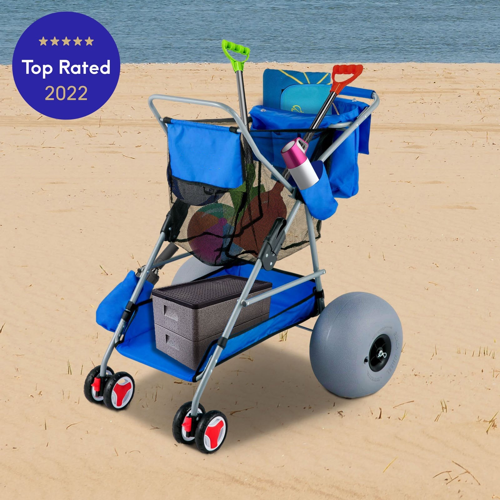 Premium 350LBS Beach Wonder Wheeler Cart W/ All-Terrain Balloon Wheels ...