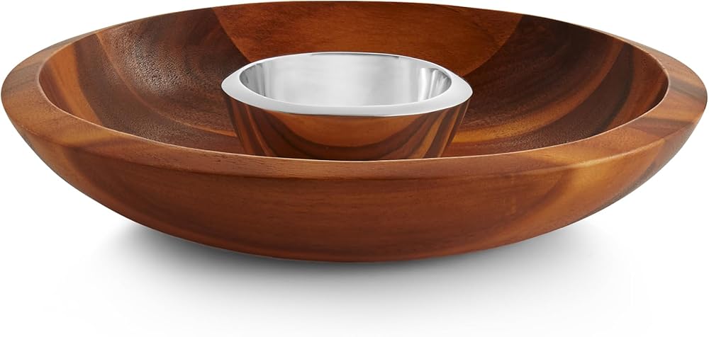 nambe Eclipse Chip & Dip Set | Made of Acacia Wood | Inner Bowl Made of ...