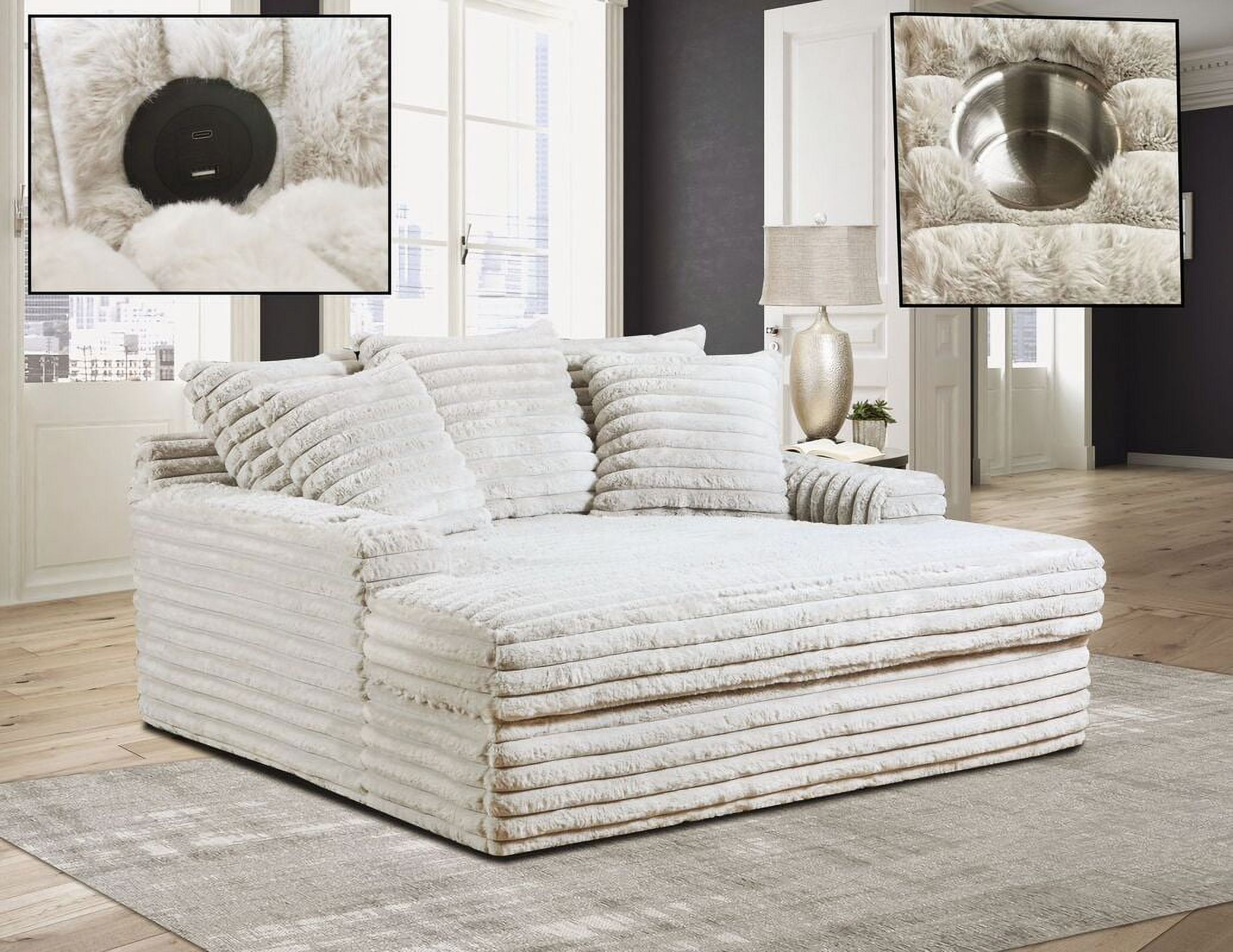 Oversized Chaise Lounge, Chaise Lounge with (5) Pillows, Fog/Beige ...