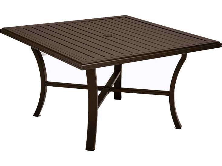 Banchetto Slat Aluminum 48'' Square KD Dining Table with Umbrella Hole ...