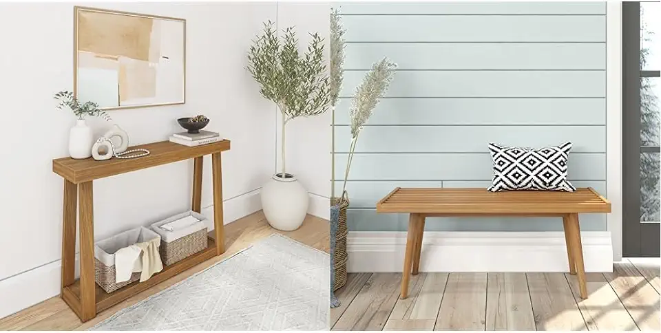 Plank+Beam Solid Wood Console Table with Storage, Sofa Table and Mid ...