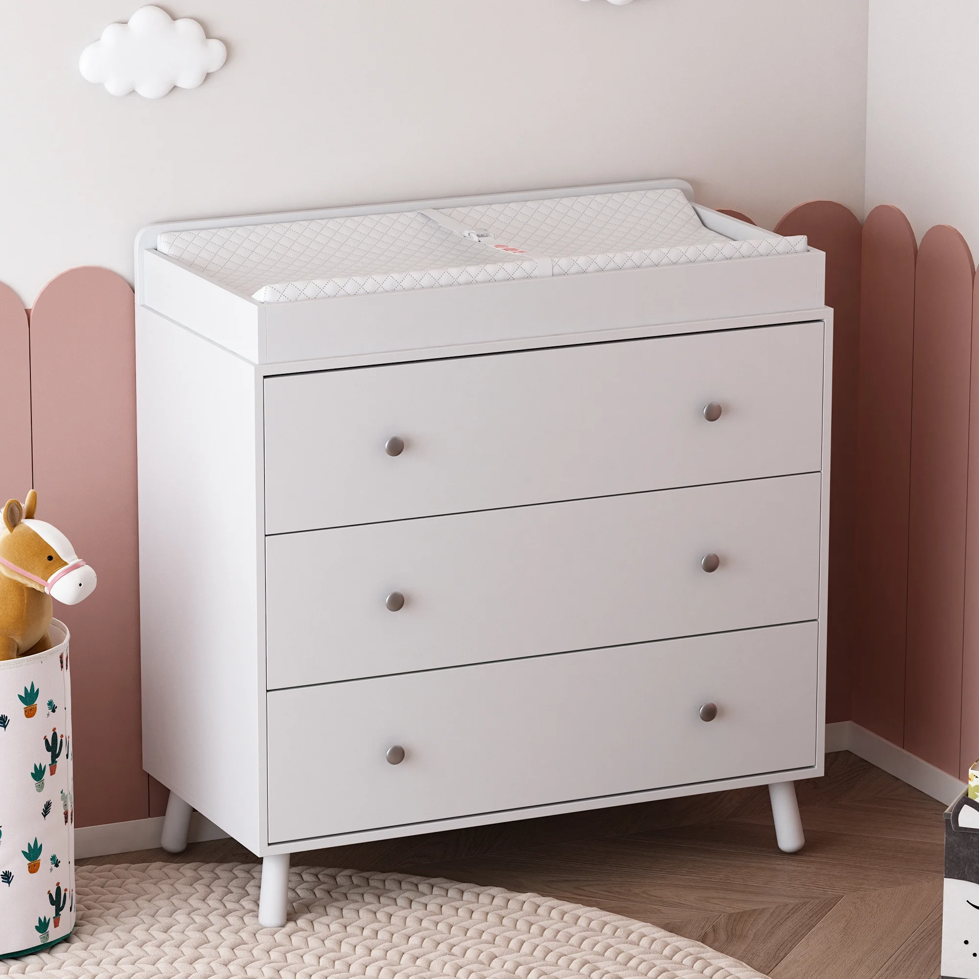 Changing Table,3 Drawers Storage Dresser with Removable Pad,Baby ...