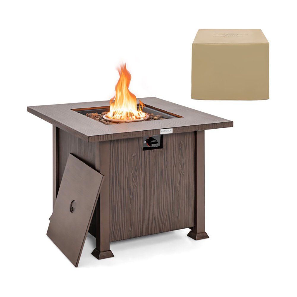 Kepooman Fire Pit Table, Living Fire Pit Table,32 Inch 50 000 BTU Square Fire Pit Table with Lid ...