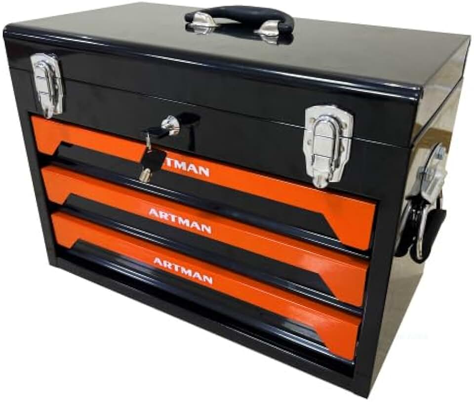 3-Drawer Metal Toolbox With Ball-Bearing Drawer Slides Portable Tool ...