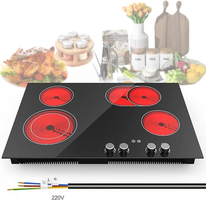 Electric Cooktop 30 Inch, Electric Stove 4 Burner Built-in Electric Cooktop,7200W Radiant ...