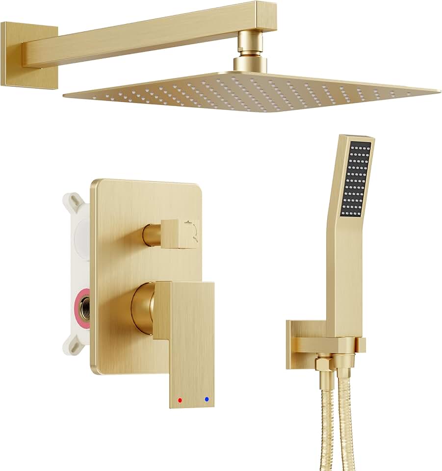 Gold Shower System, Shower Faucet Set with High Pressure 10 inch Shower ...
