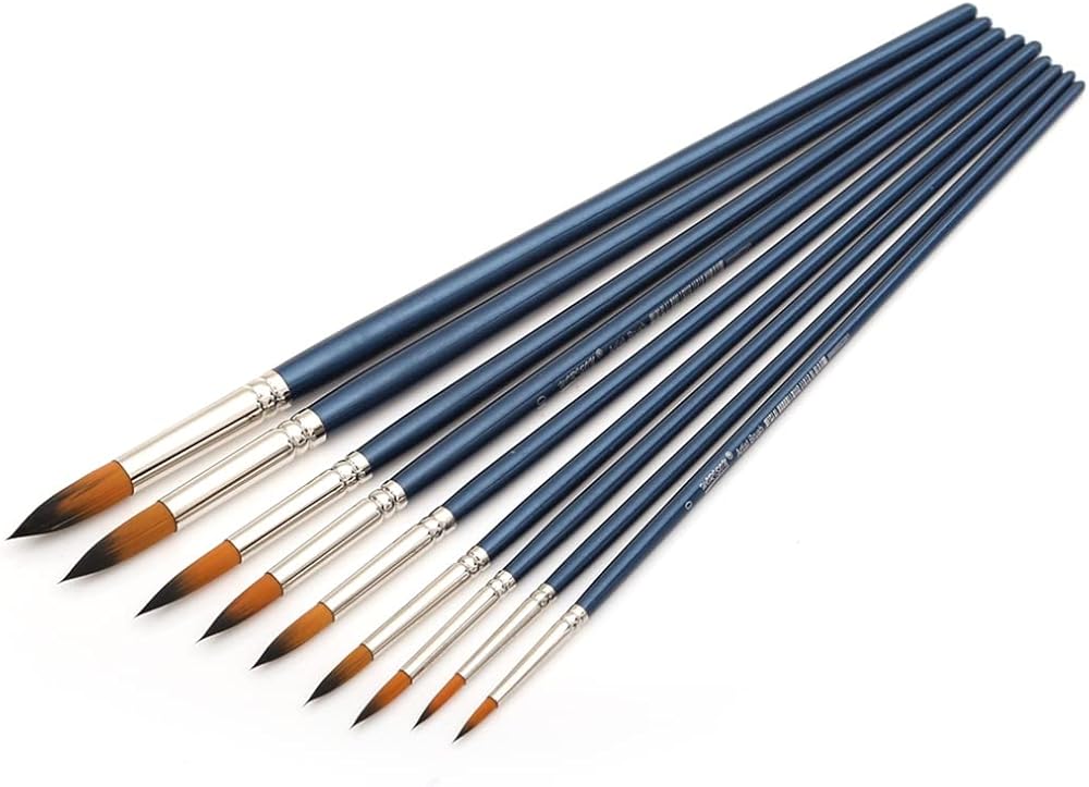 Round Pointed Tip Brushes 9 Pcs Synthetic Art Paint Brush Set for ...