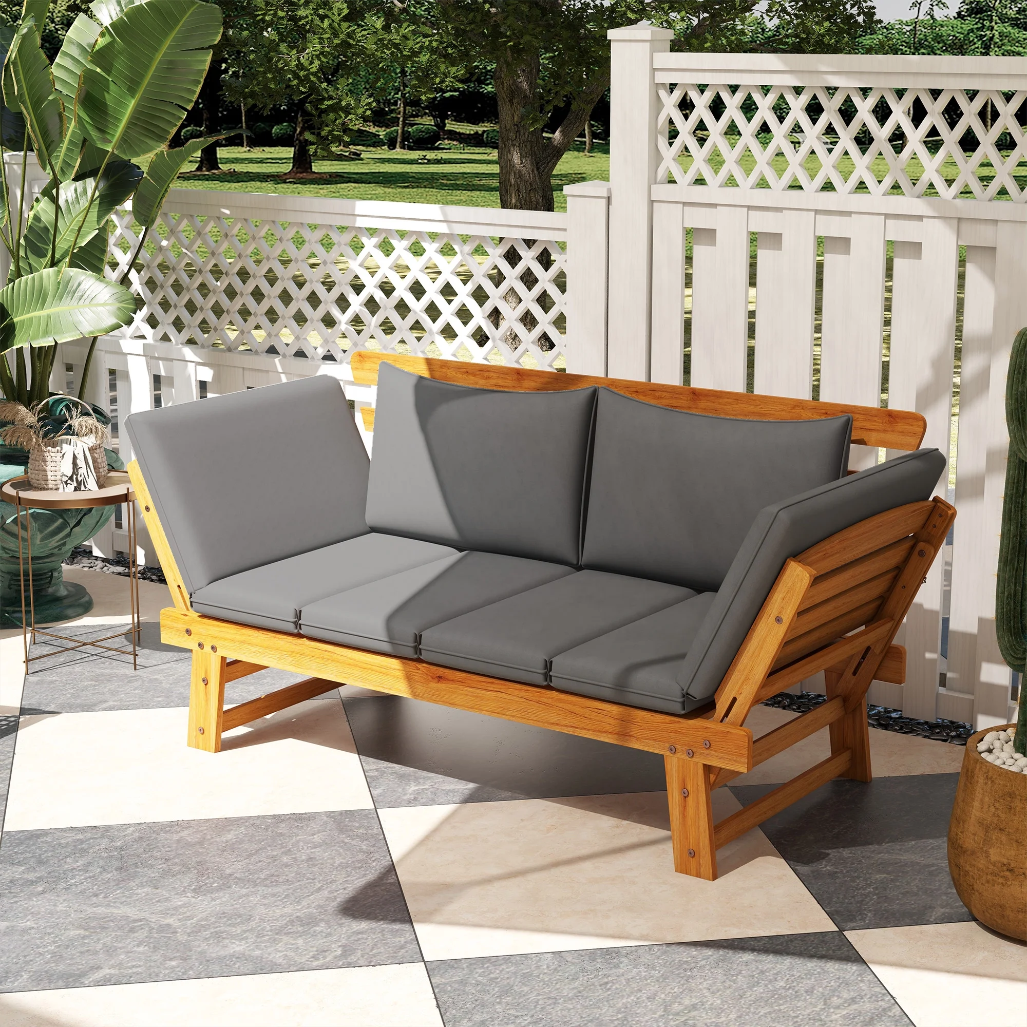 Outsunny Wooden Garden Bench for Outdoor w/ Cushions, Patio Loveseat ...