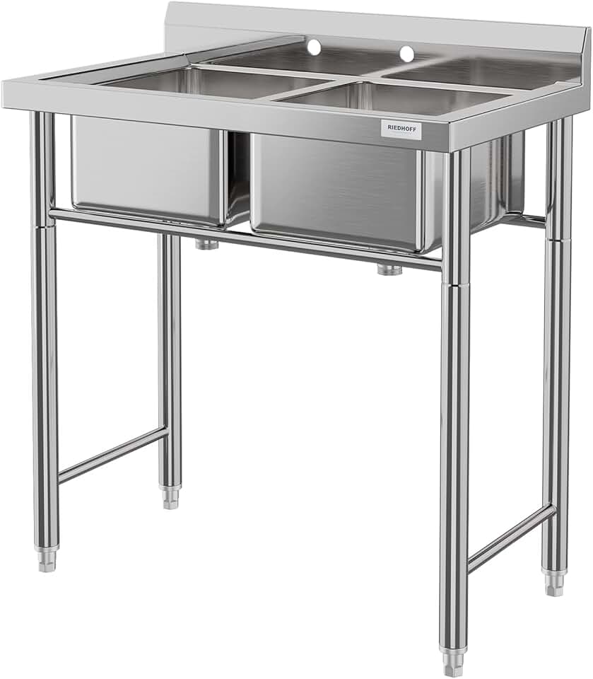 DEXSO Stainless Steel Double Bowl Utility Sink, Freestanding Commercial ...