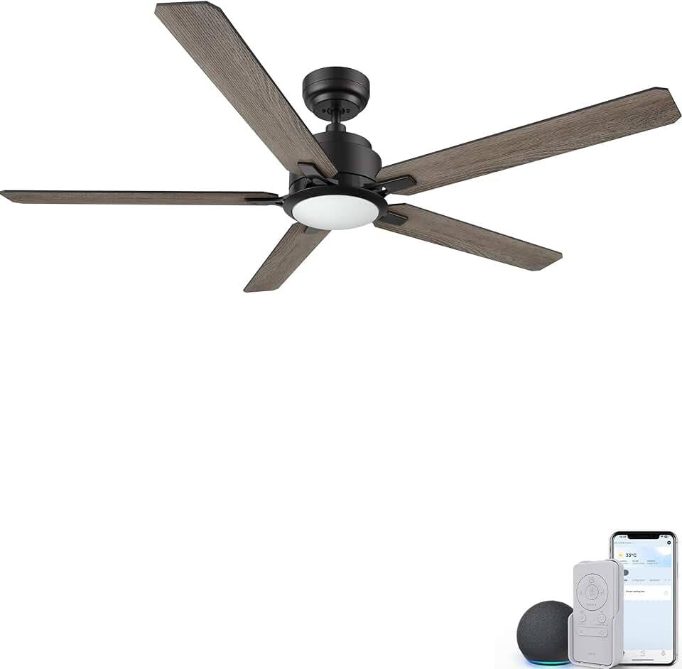 Smart Ceiling Fans with Lights 56”, 3 Light Colors Dimmable DC Ceiling ...