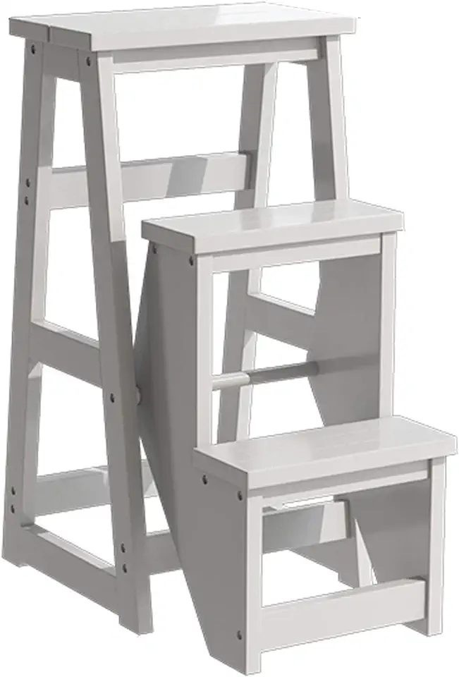 Wooden Step Ladders Stool Chairs 3 Step, Sturdy Heavy Duty Foldable ...