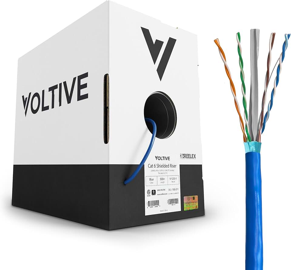 Voltive Cat6 Shielded Riser (CMR), 500ft, Blue - Solid Bare Copper Bulk ...