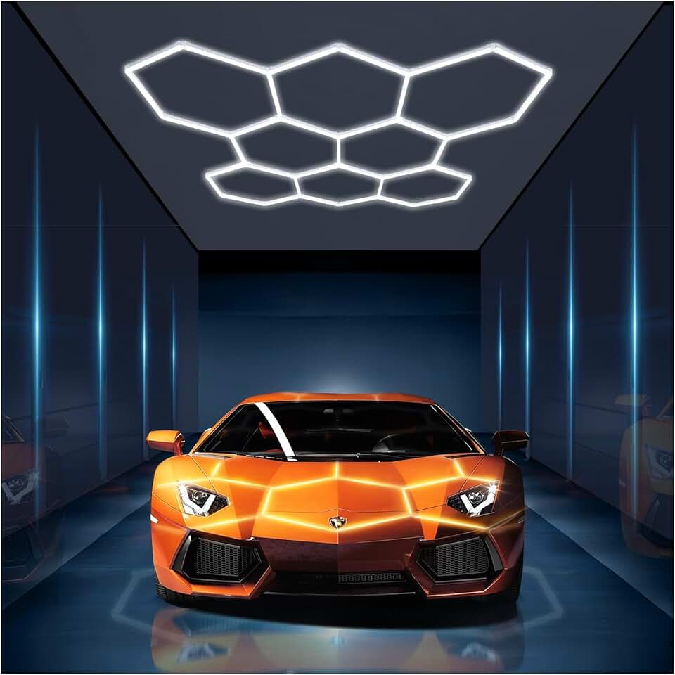 Hexagon LED Lights for Garage Gym Warehouse Auto Beauty Shop Car ...