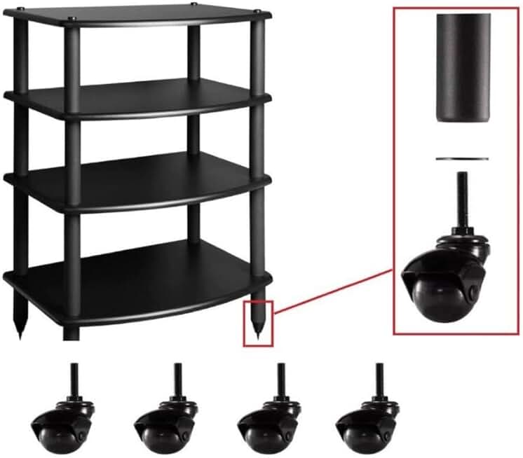 Pangea Audio Vulcan Rack and Casters Bundle Black Four Shelf Audio Rack ...