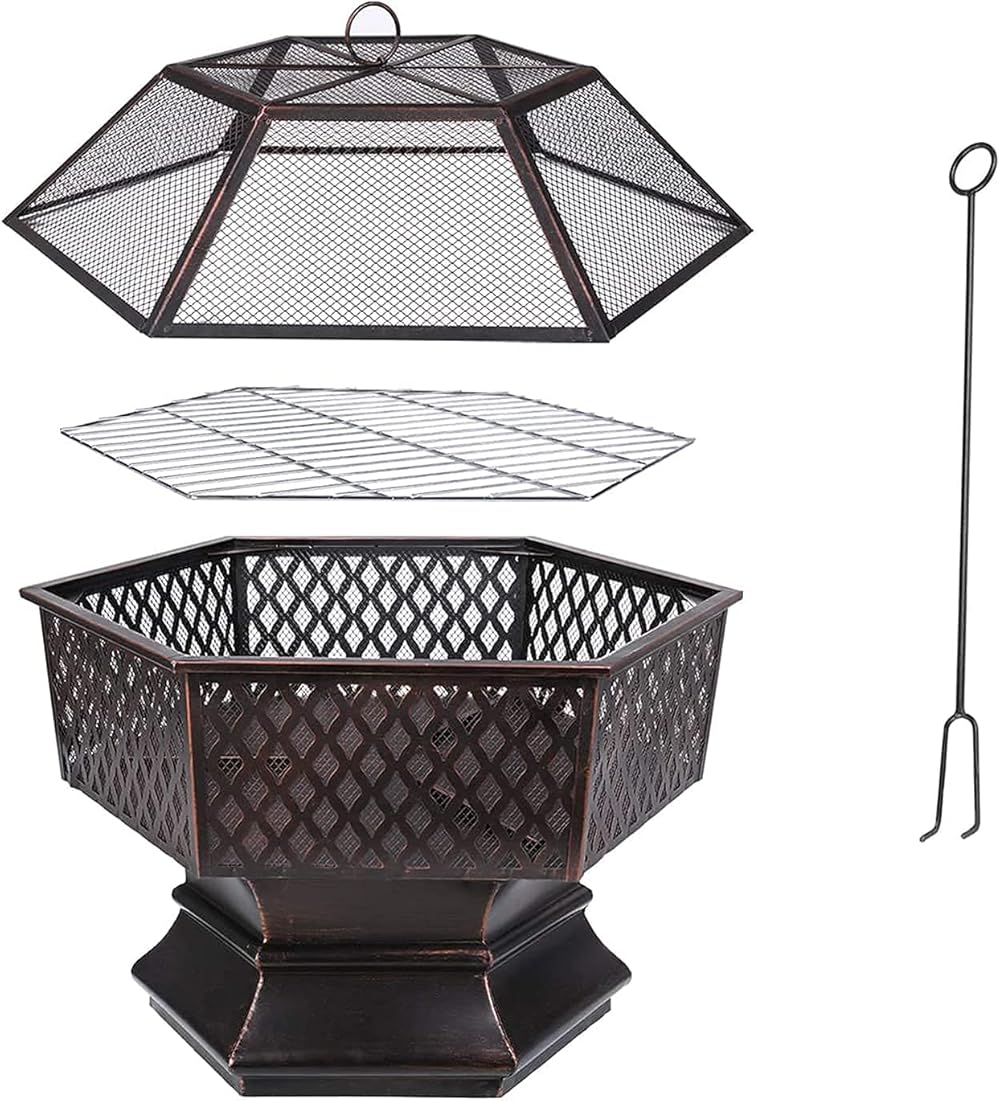 Garden Wood Burning Fire Pit Backyard Patio Garden Fireplace 2 in 1 ...