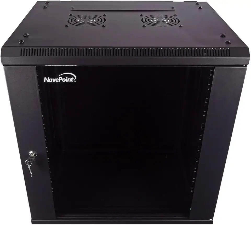 NavePoint 12U Server Cabinet Wall Mount Rack Enclosure Includes 2 Fans, Locking Glass Door ...