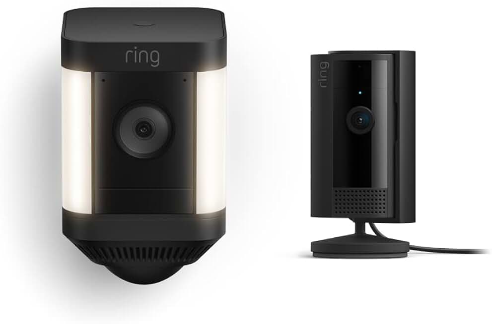 Ring Spotlight Cam Plus Battery, Black with All-new Ring Indoor Cam ...