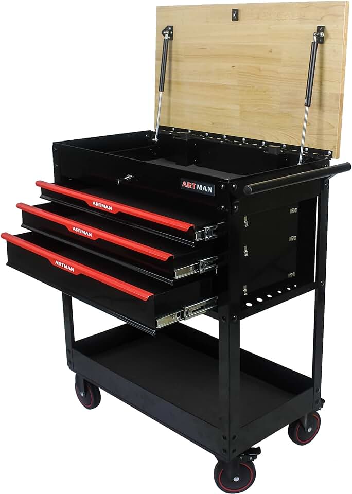3 Steel Toolbox, Multi-functional Storage Tool Cart with Wheels and ...