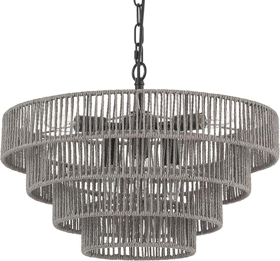 20” Hand-Woven Rattan Chandelier 6-Lights Transitional Minimalist 4 ...
